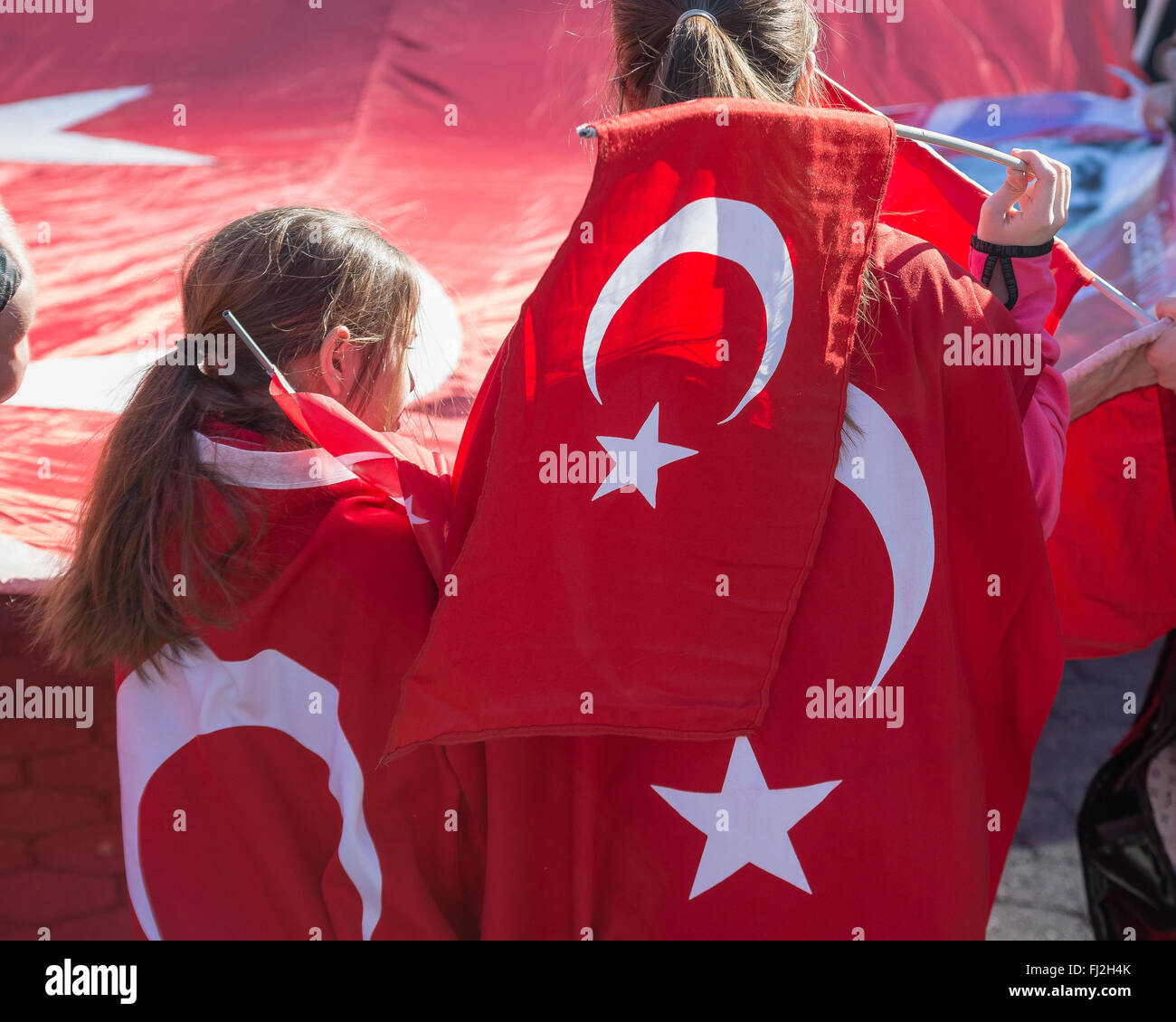 New York, United States. 23rd Feb, 2016. Young girls draped in Turkish ...