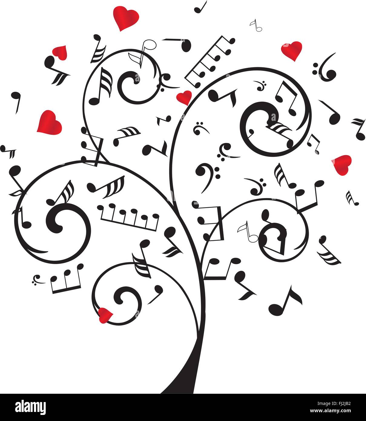 vector illustration of a tree with musical notes and hearts Stock ...