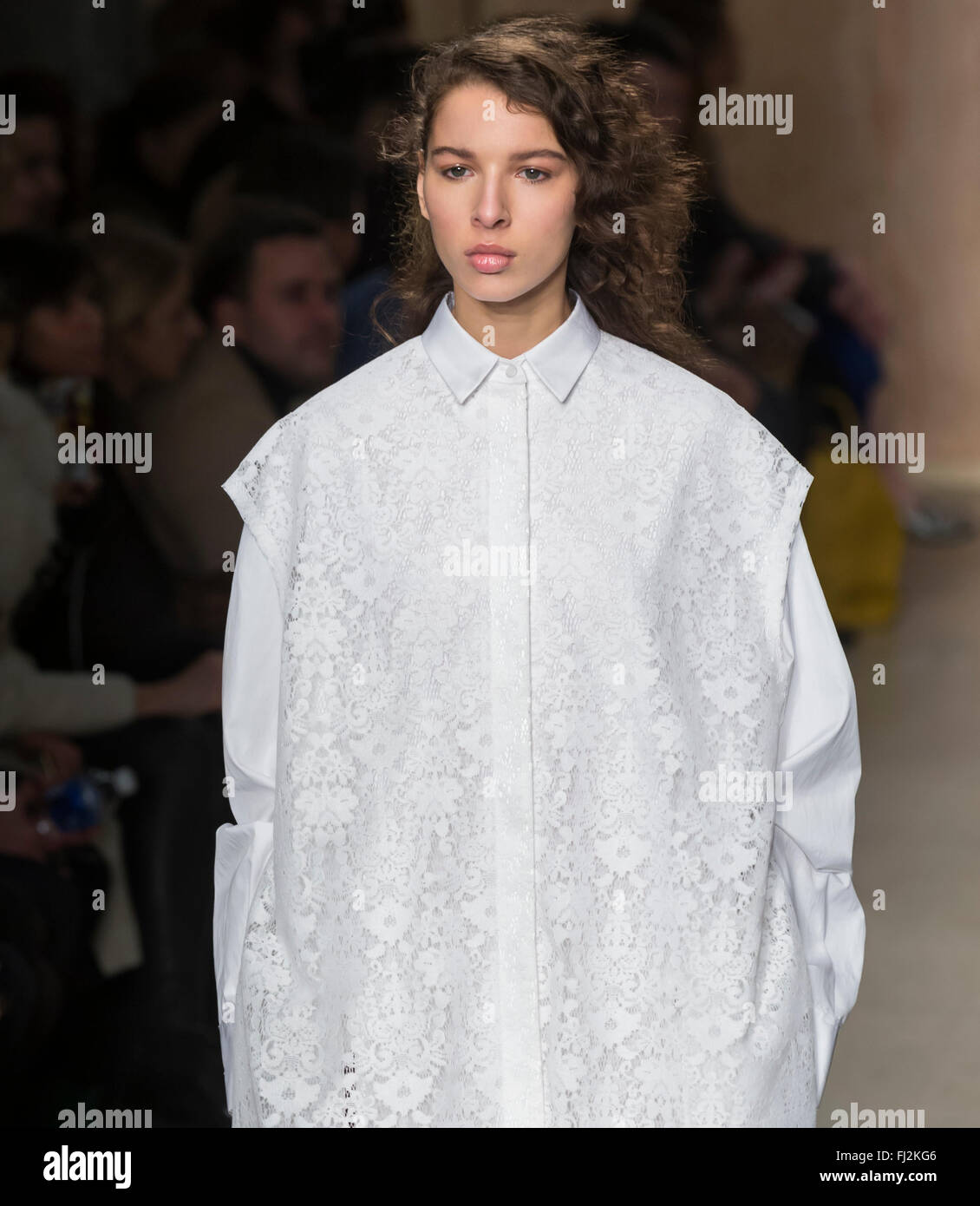 New York City, USA - February 17, 2016: Alice Metza walks the runway at ...
