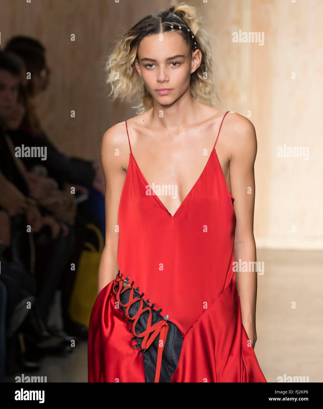 New York City, USA - February 17, 2016: Binx Walton walks the runway at ...