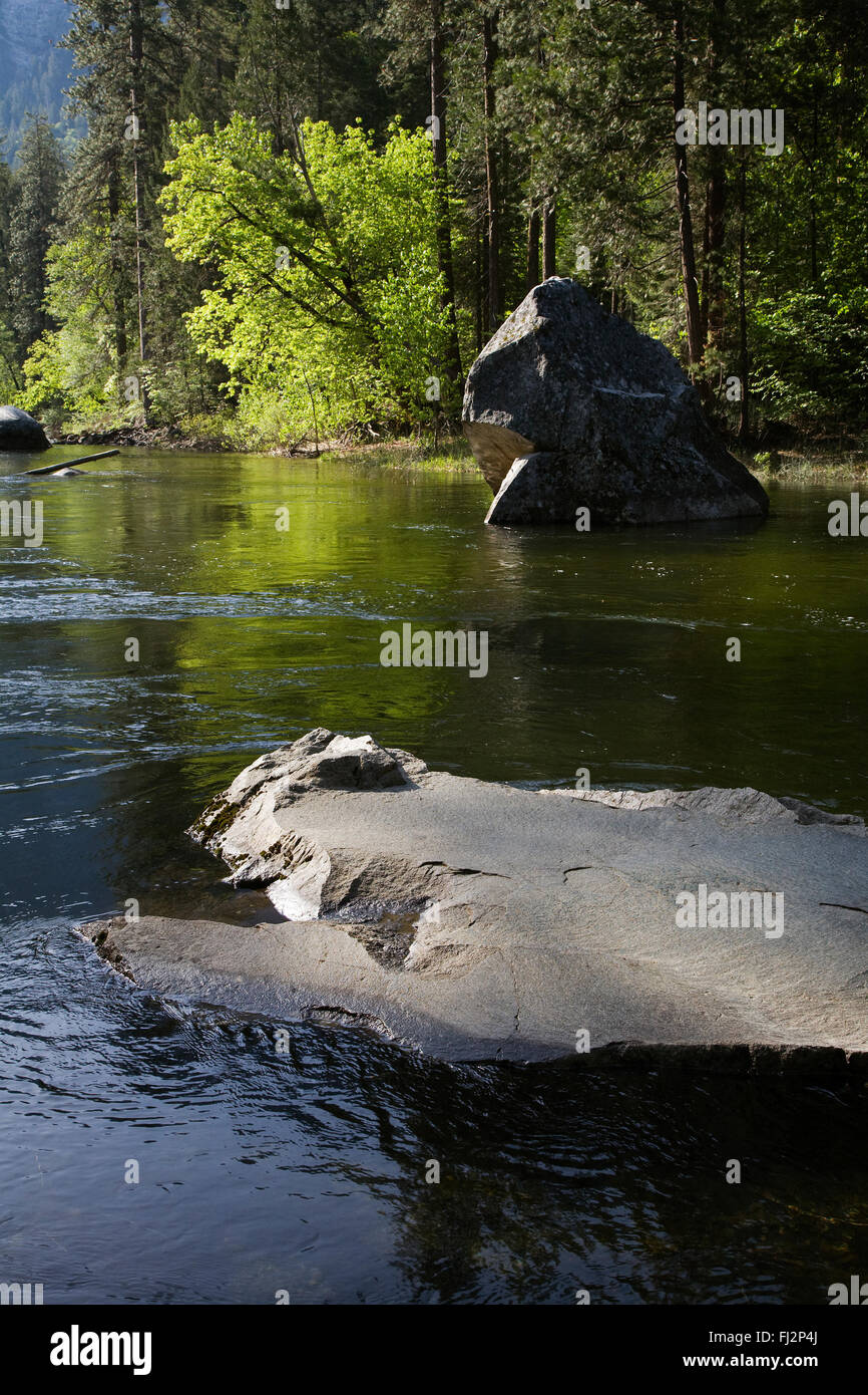 GRANITE BOULDERS in the MERCED RIVER - YOSEMITE NATIONAL PARK ...