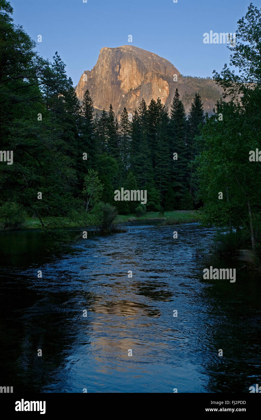 HALF DOME and the MERCED RIVER at sunset - YOSEMITE NATIONAL PARK ...