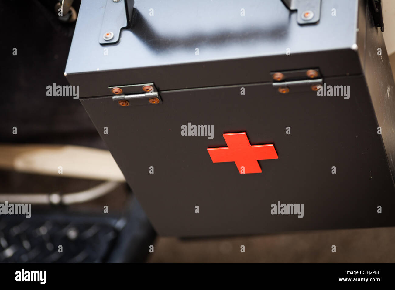Color image of a metal first aid black box Stock Photo - Alamy