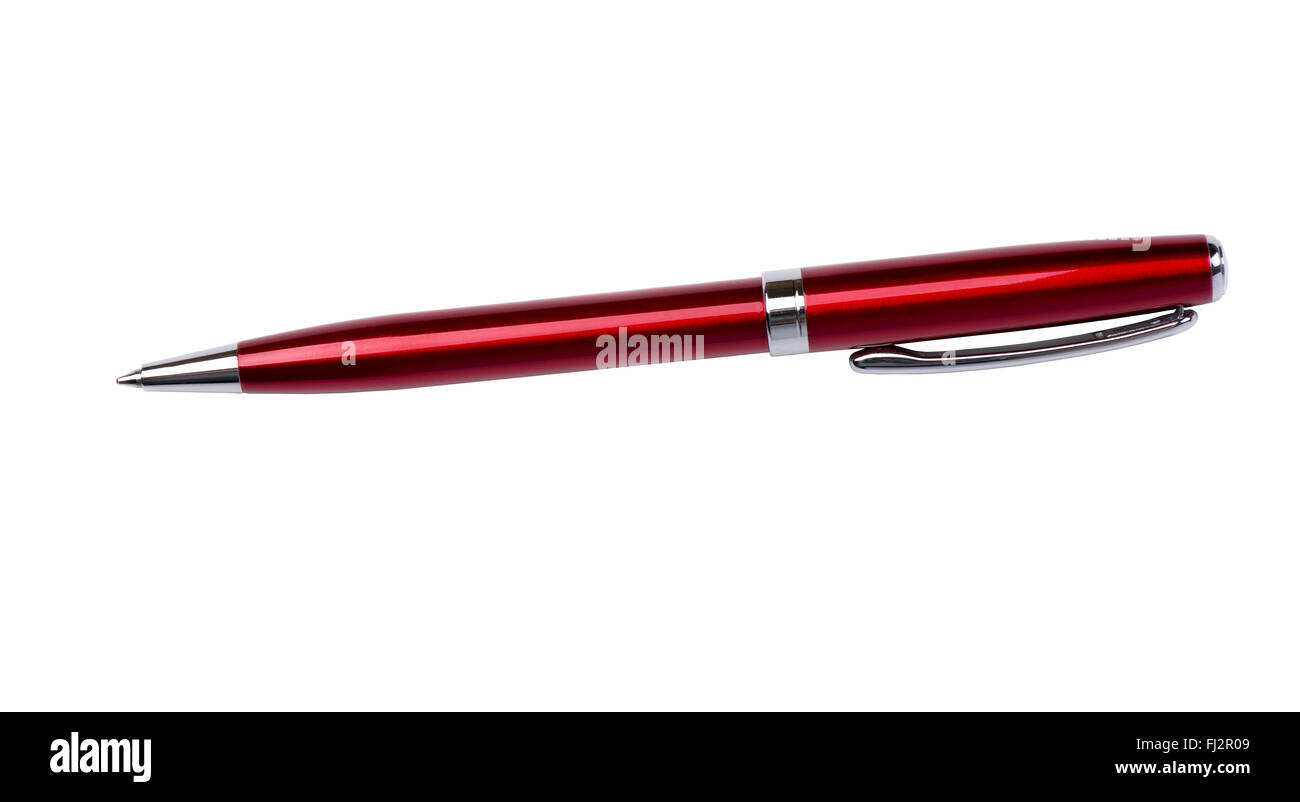Red ballpoint pen on a white background Stock Photo - Alamy