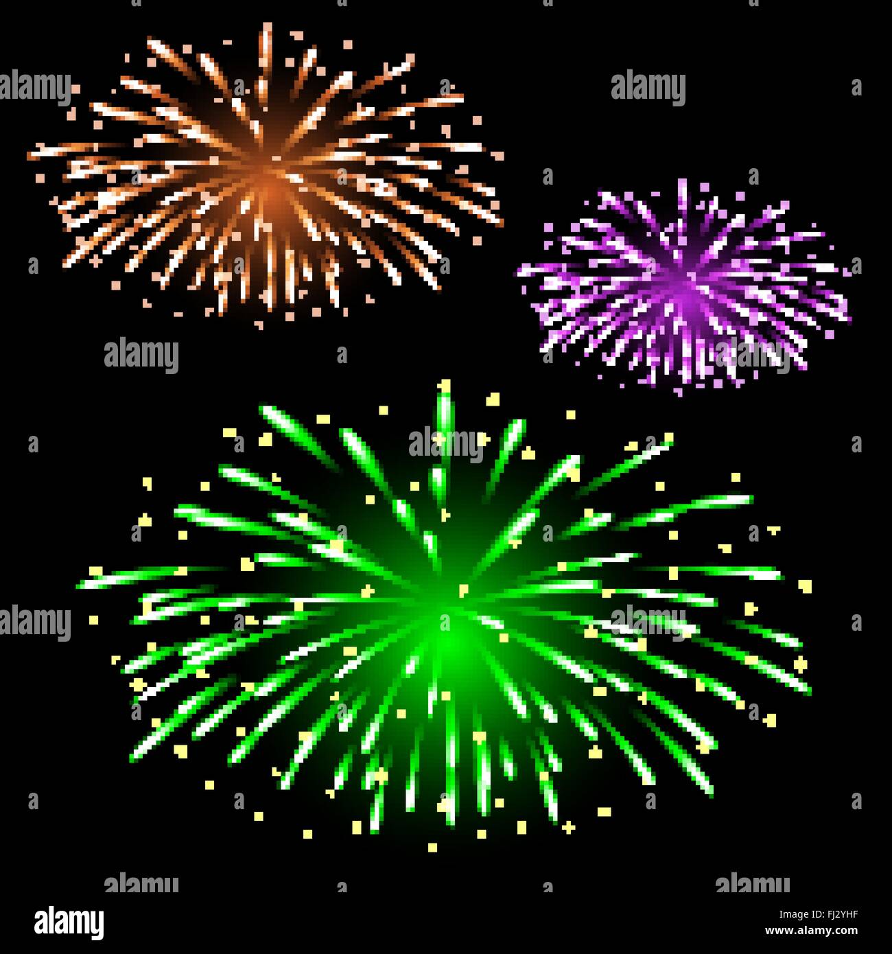 Festive patterned firework bursting in various shapes sparkling ...