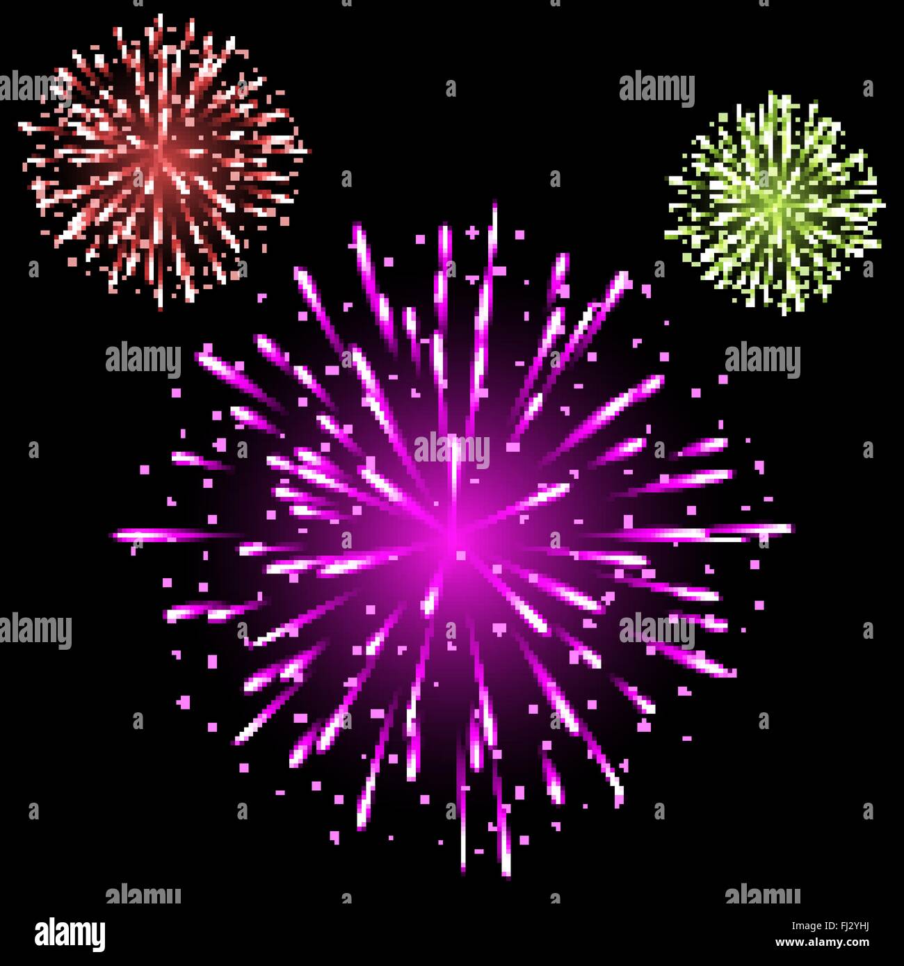 Festive patterned firework bursting in various shapes sparkling ...