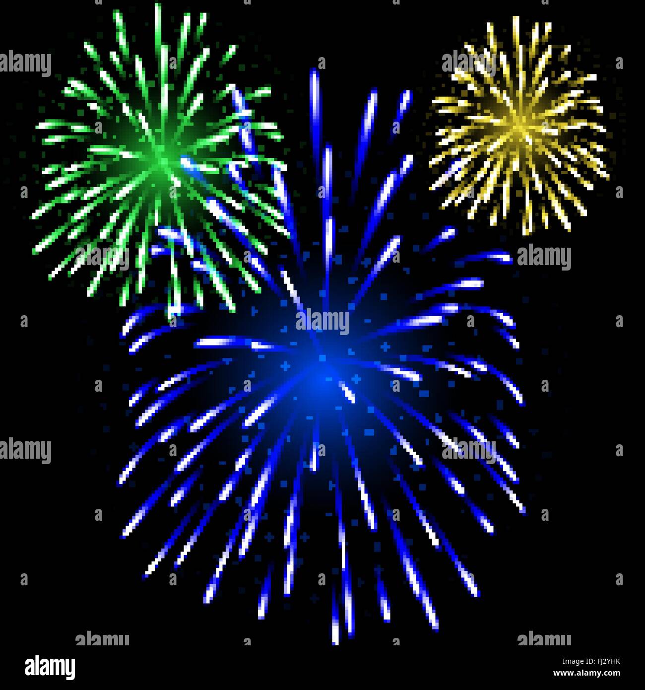 Festive patterned firework bursting in various shapes sparkling ...