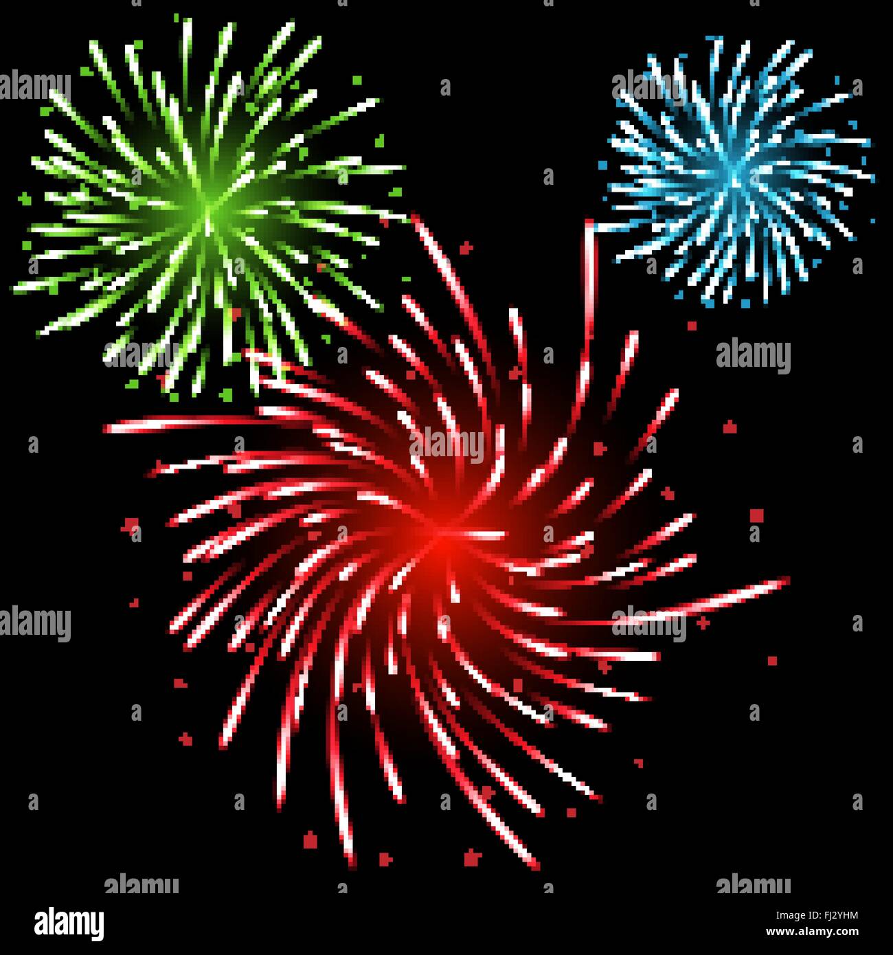Festive patterned firework bursting in various shapes sparkling ...