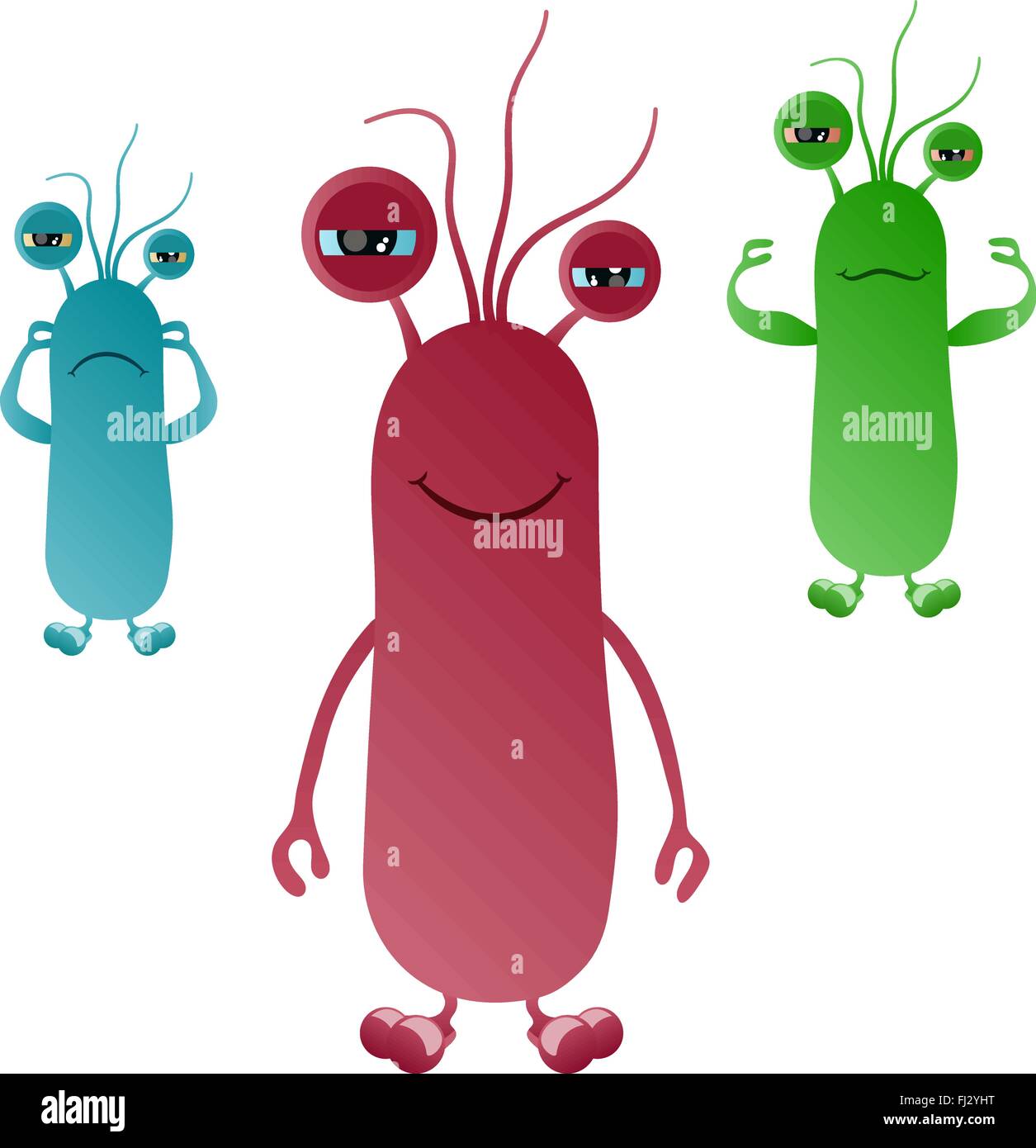 A set of abstract colorful funny intestinal bacteria with flagella that ...