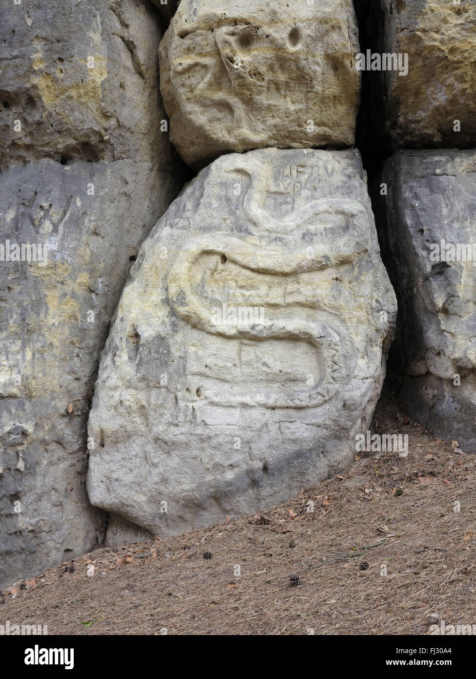 Snake - rock relief carved into the sandstone cliffs Stock Photo - Alamy