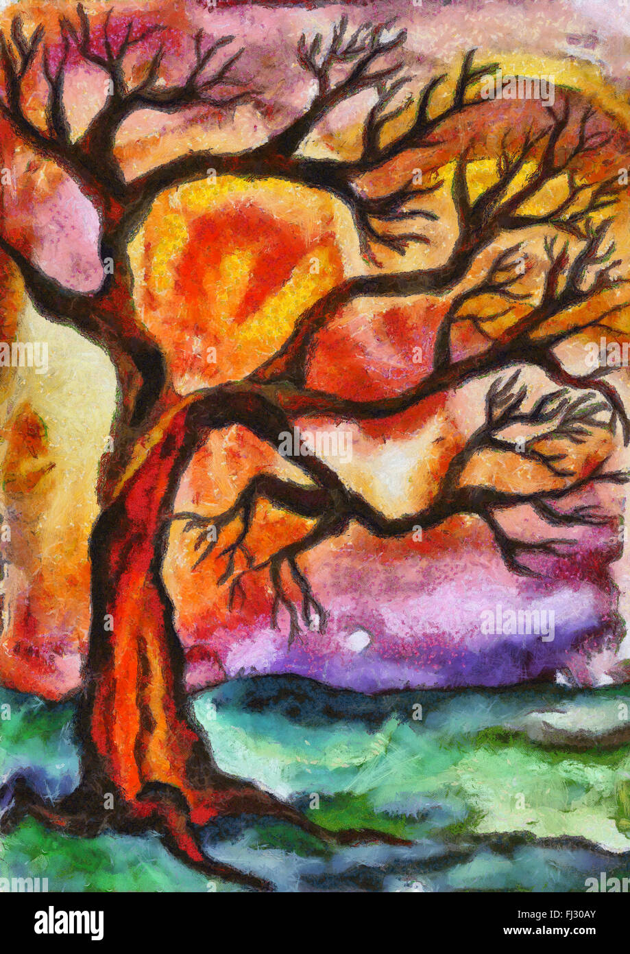 Lone tree at sunset Stock Photo - Alamy