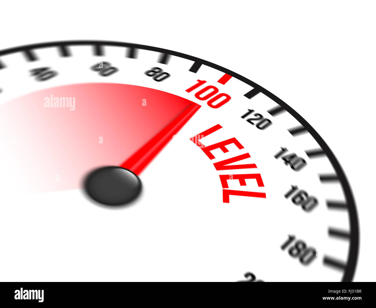 Illustration of speedometer with red arrow pointing to a hundred level ...