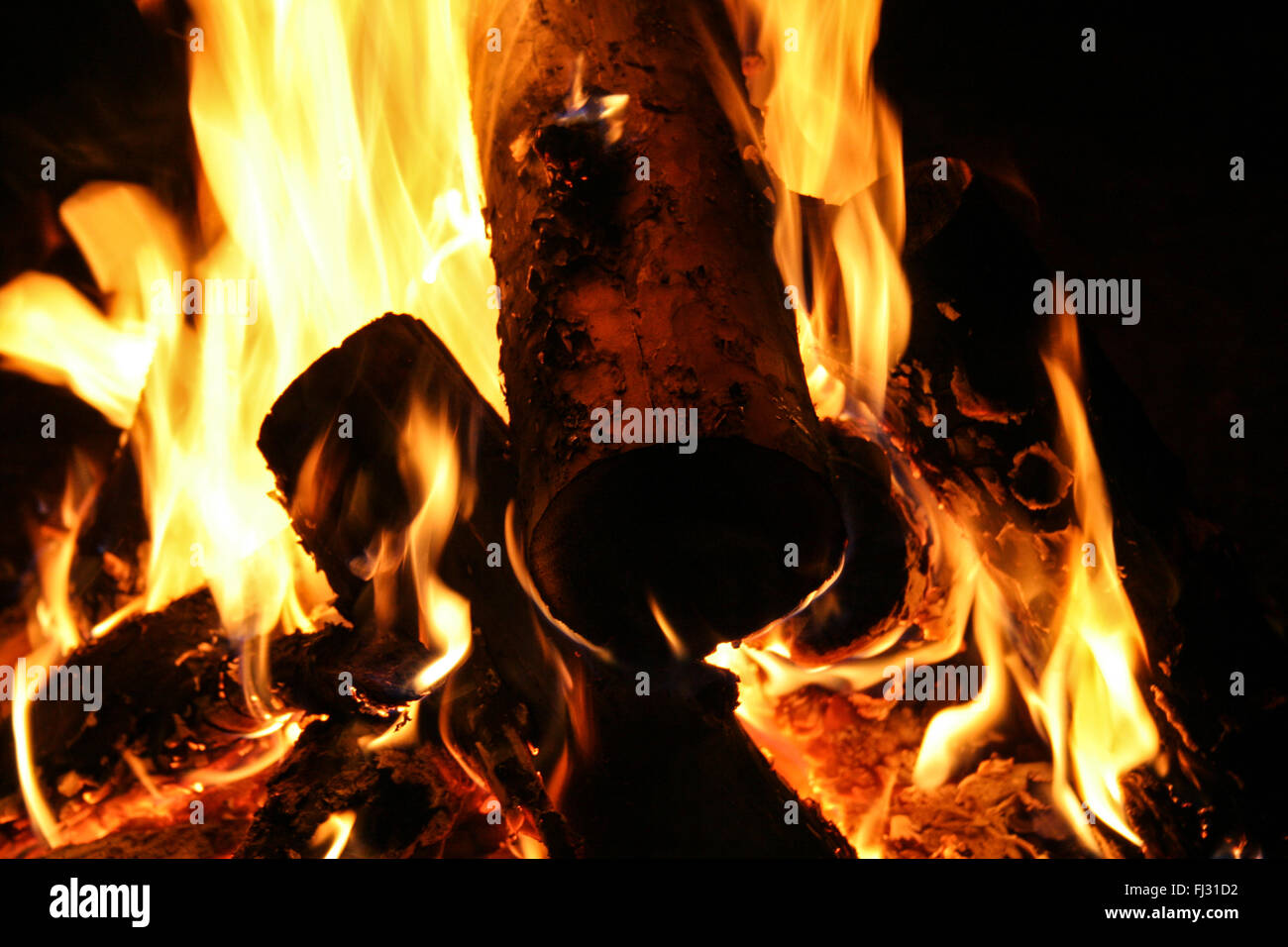 Closeup view of burning camp bonfire in the night Stock Photo - Alamy