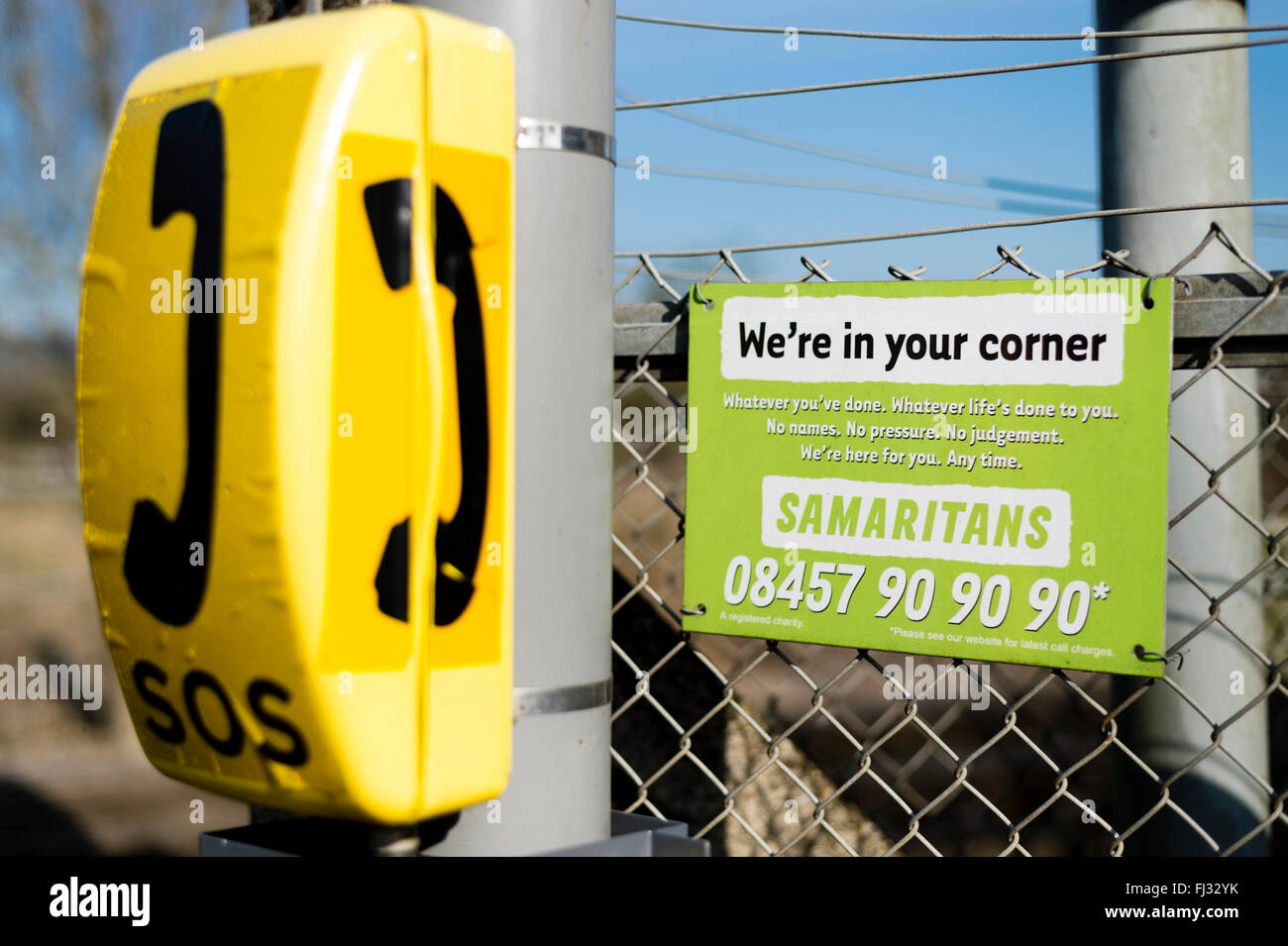 Suicide prevention through Samaritans sign and telephone at unmanned ...