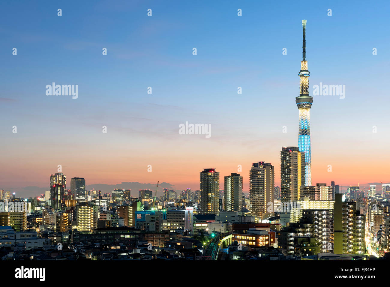 Tokyo; Japan -January 9; 2016: Tokyo Skyline at dusk, view of Asakusa ...