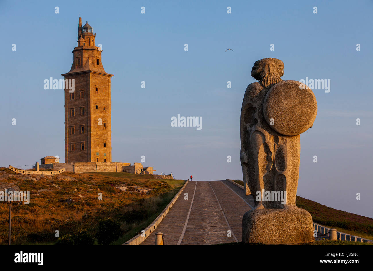 Breogan statue and Tower of Hercules, Roman lighthouse, Coruña city ...