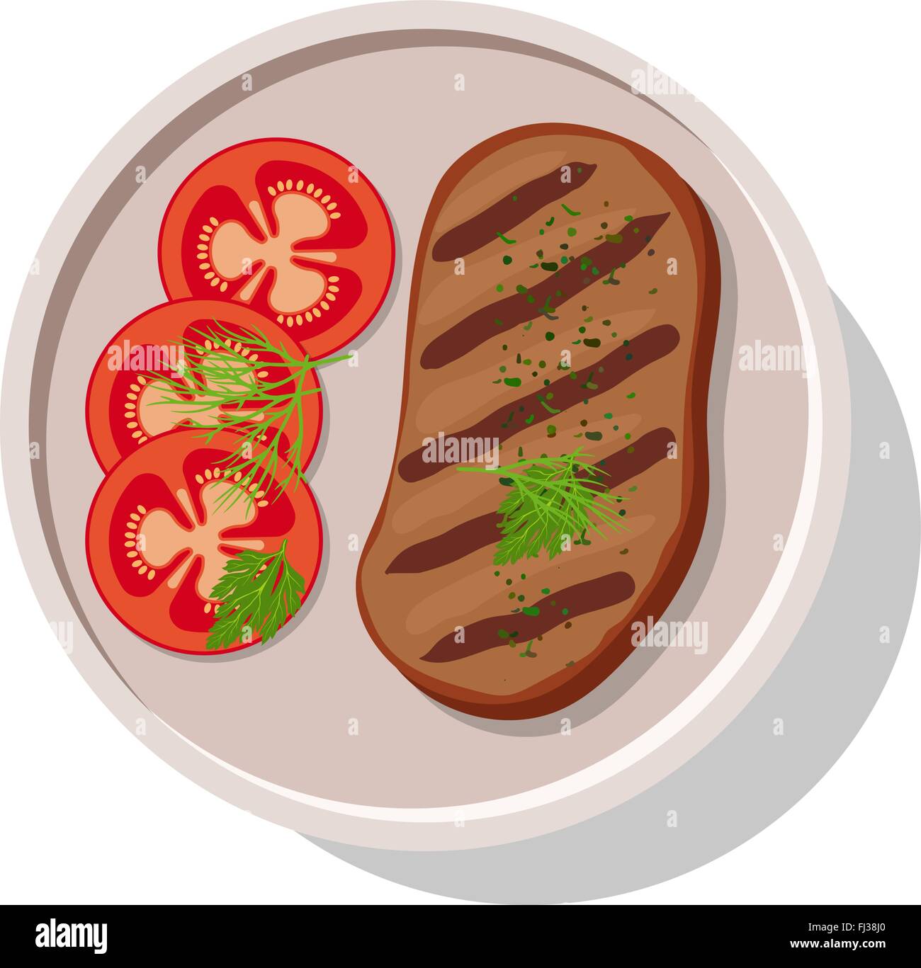 Grilled meat steak with tomatoes. Vector illustration Stock Vector ...