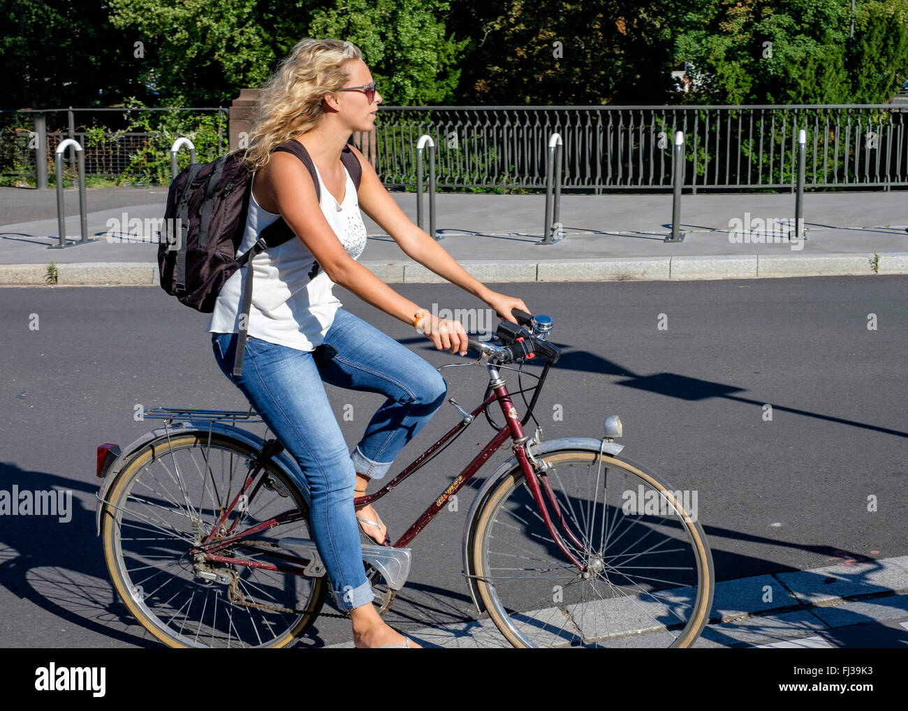 Girl biking, Strasbourg, Alsace, France, Europe Stock Photo - Alamy