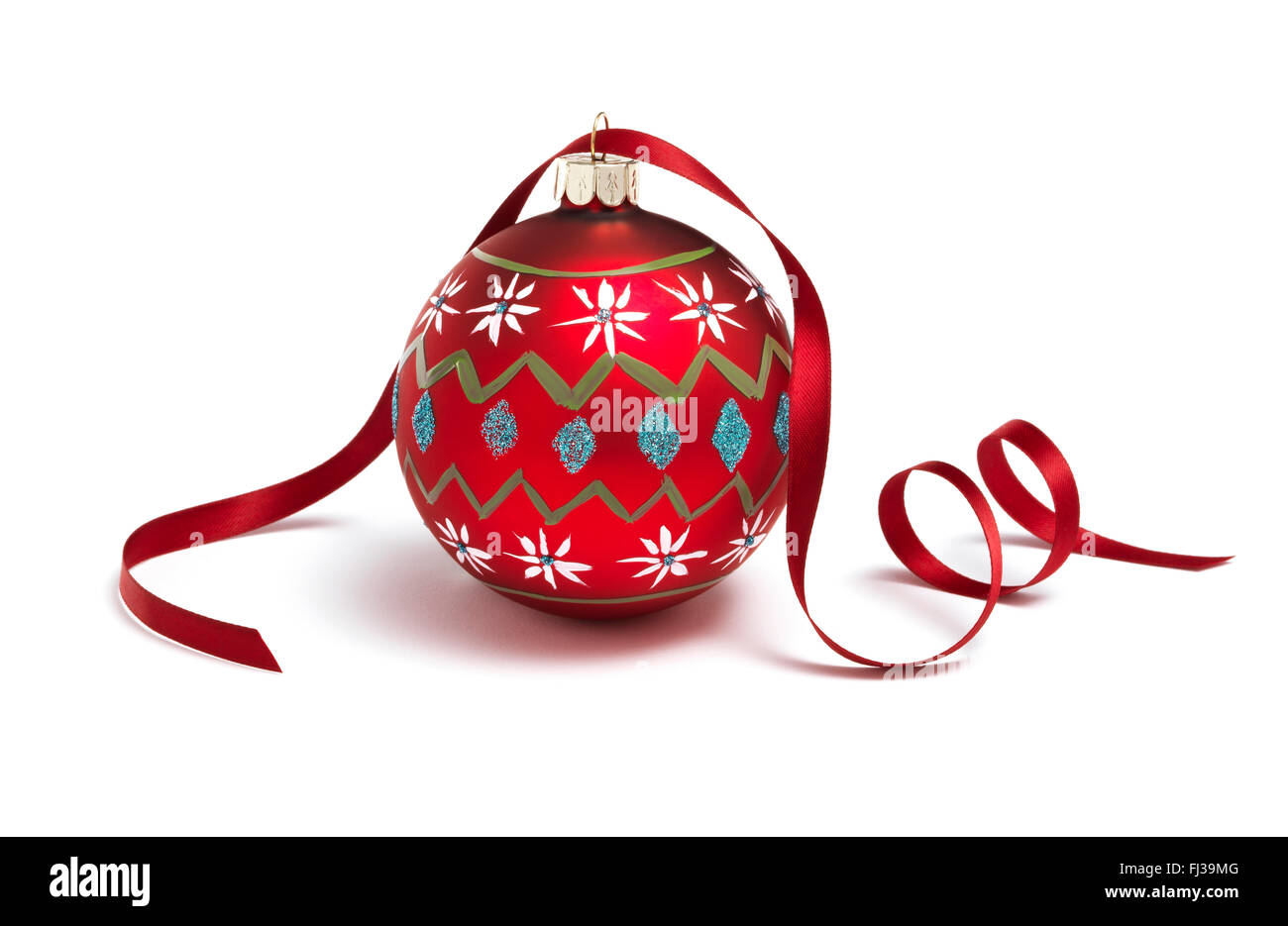 Hand painted Bauble with red ribbon Stock Photo - Alamy