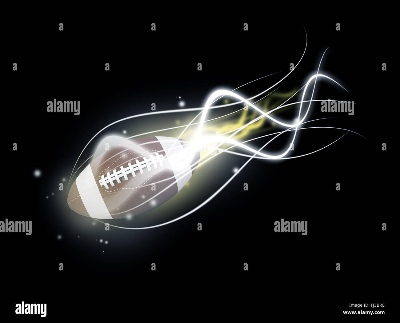 Flying rugby ball with energy light Stock Photo - Alamy