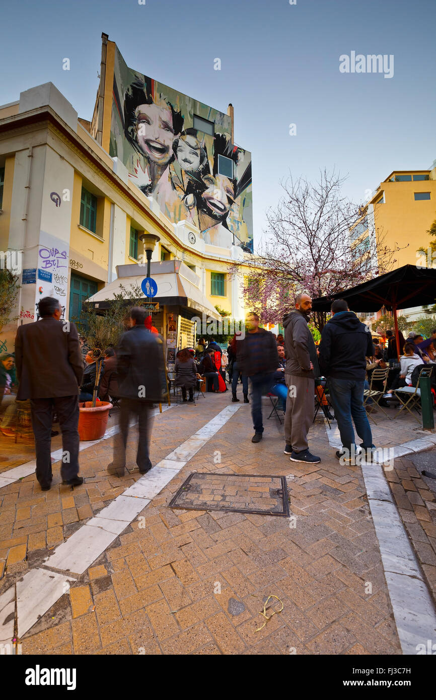 People in Heroes' square in Psirri neighborhood of central Athens Stock ...
