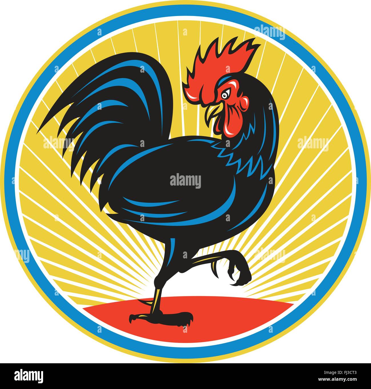 Illustration of a rooster cockerel chicken marching viewed from side ...