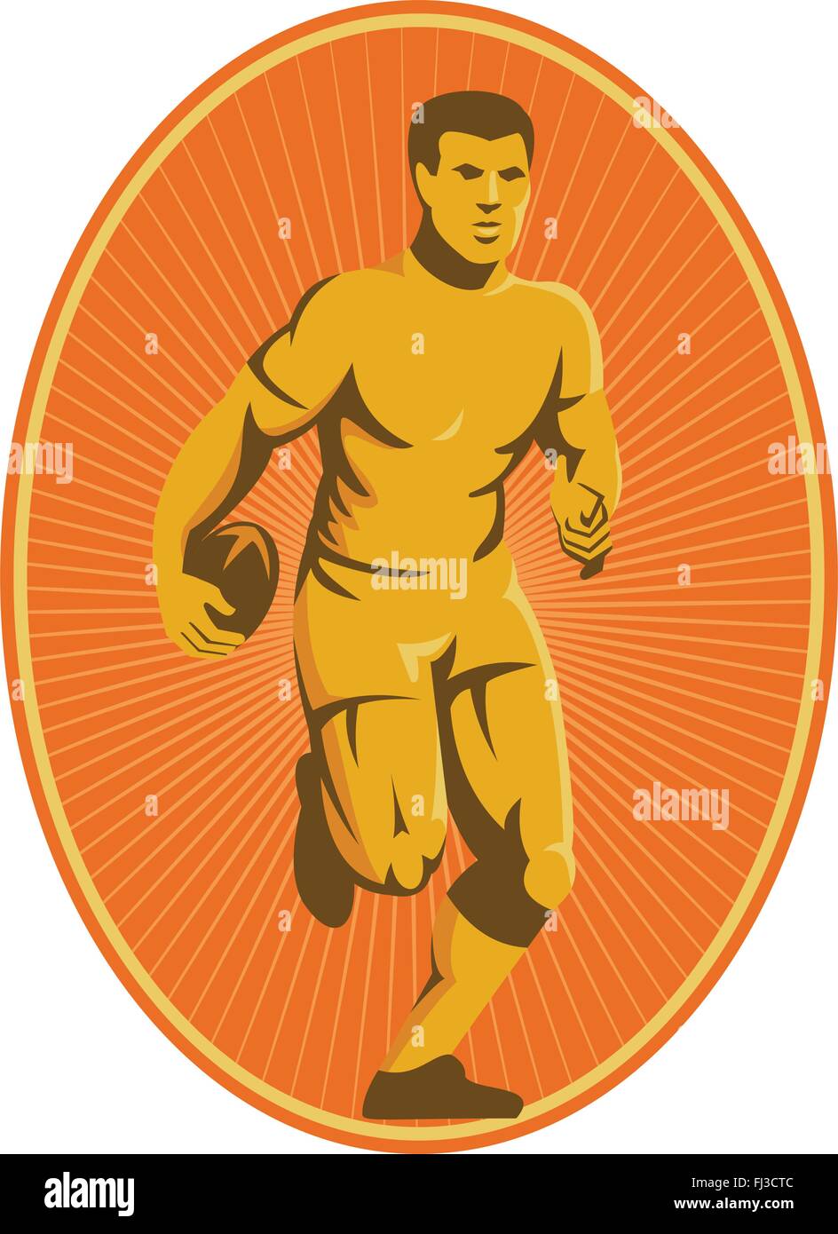 illustration of a rugby player running with the ball set inside ellipse ...