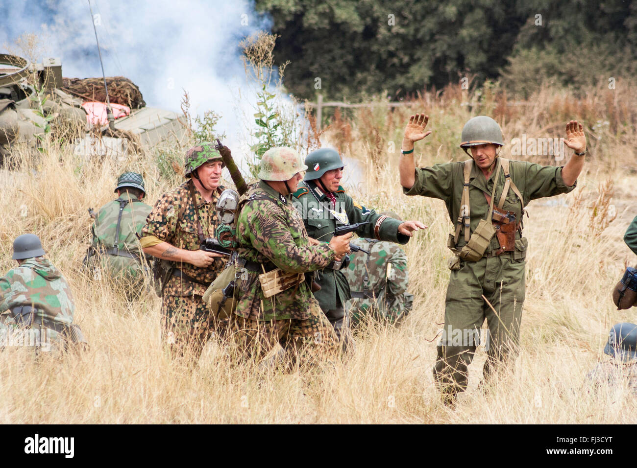 Second world war mock battle re-enactment. German storm troops in ...