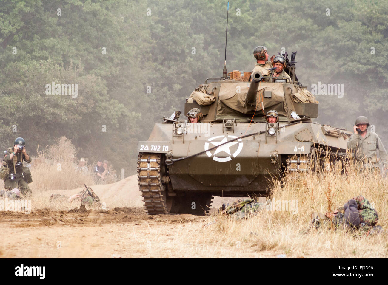 Second world war re-enactment. American medium tank, M18 Hellcat, with ...