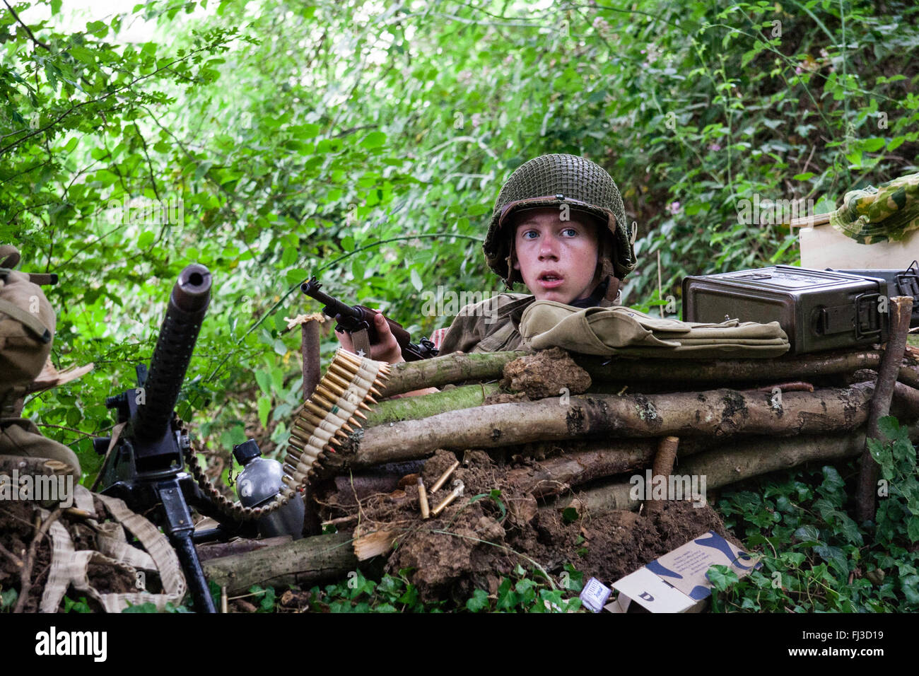 World war two re-enactment. A young American GI soldier, looking ...