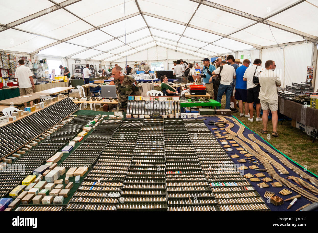 War and Peace show in England. Boxes laid out on ground with ...