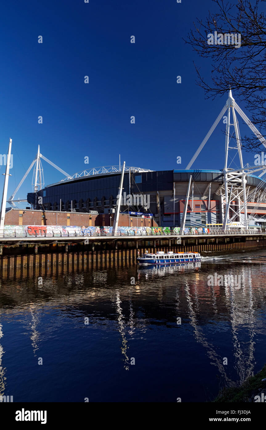 Millennium Stadium and Aqua Bus, Cardiff, Wales Stock Photo - Alamy