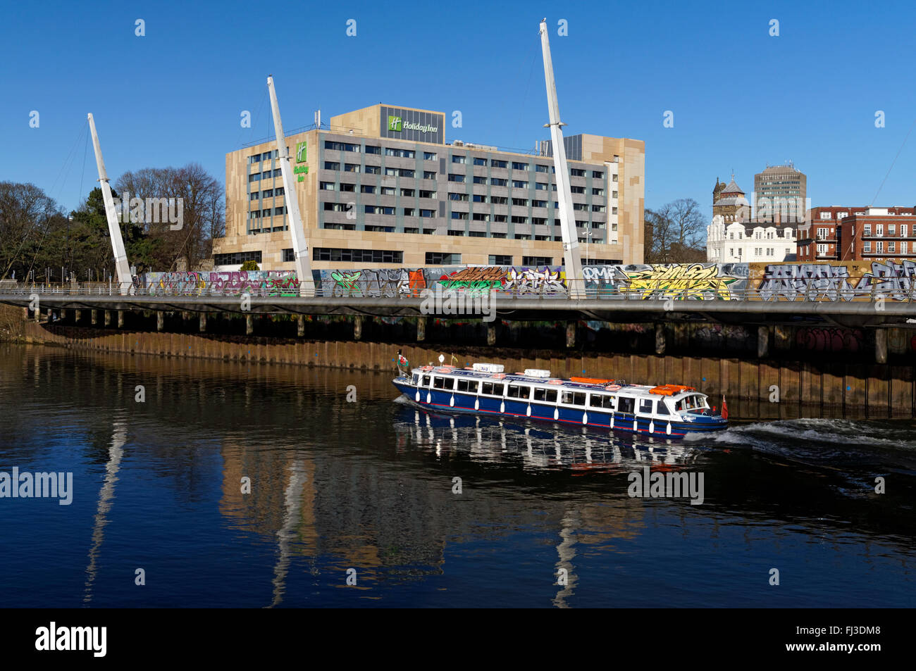 Holiday Inn, River Taff and Aqua Bus, Cardiff, Wales Stock Photo - Alamy