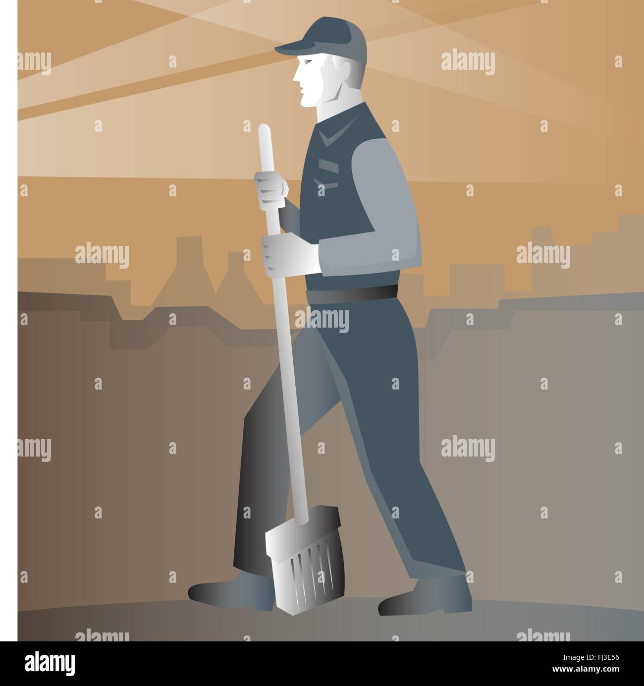 vector illustration of a cleaner street sweeper with broom working in ...