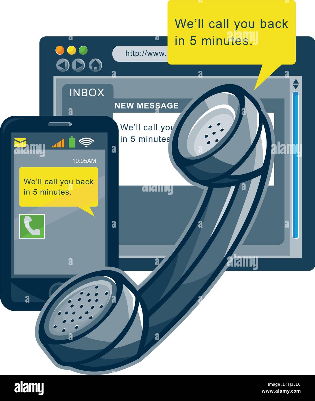 Illustration of a retro vintage corded telephone, smartphone cellphone ...