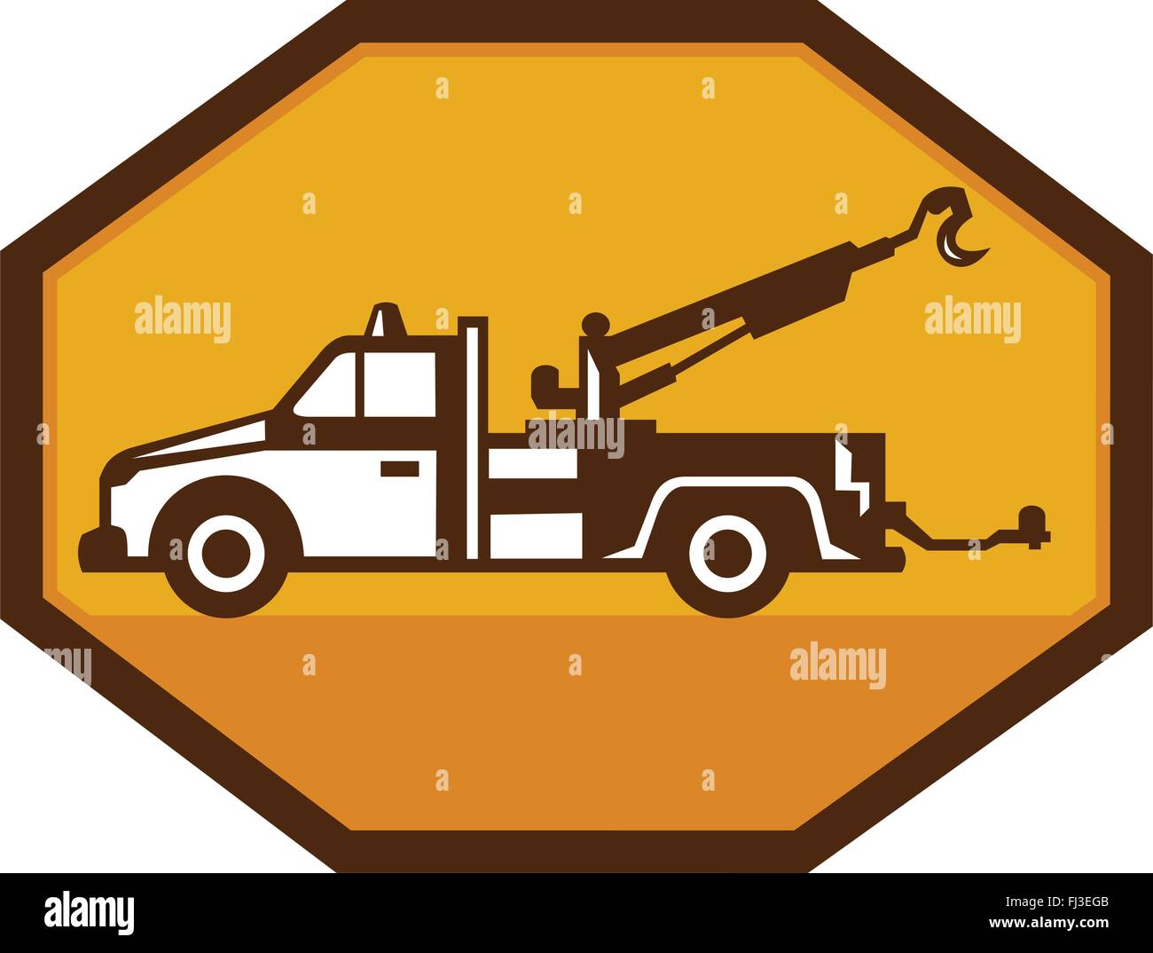 vector illustration of a vintage tow wrecker truck side view set inside ...