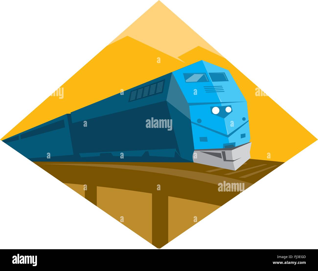 vector illustration of a diesel passenger freight train crossing ...