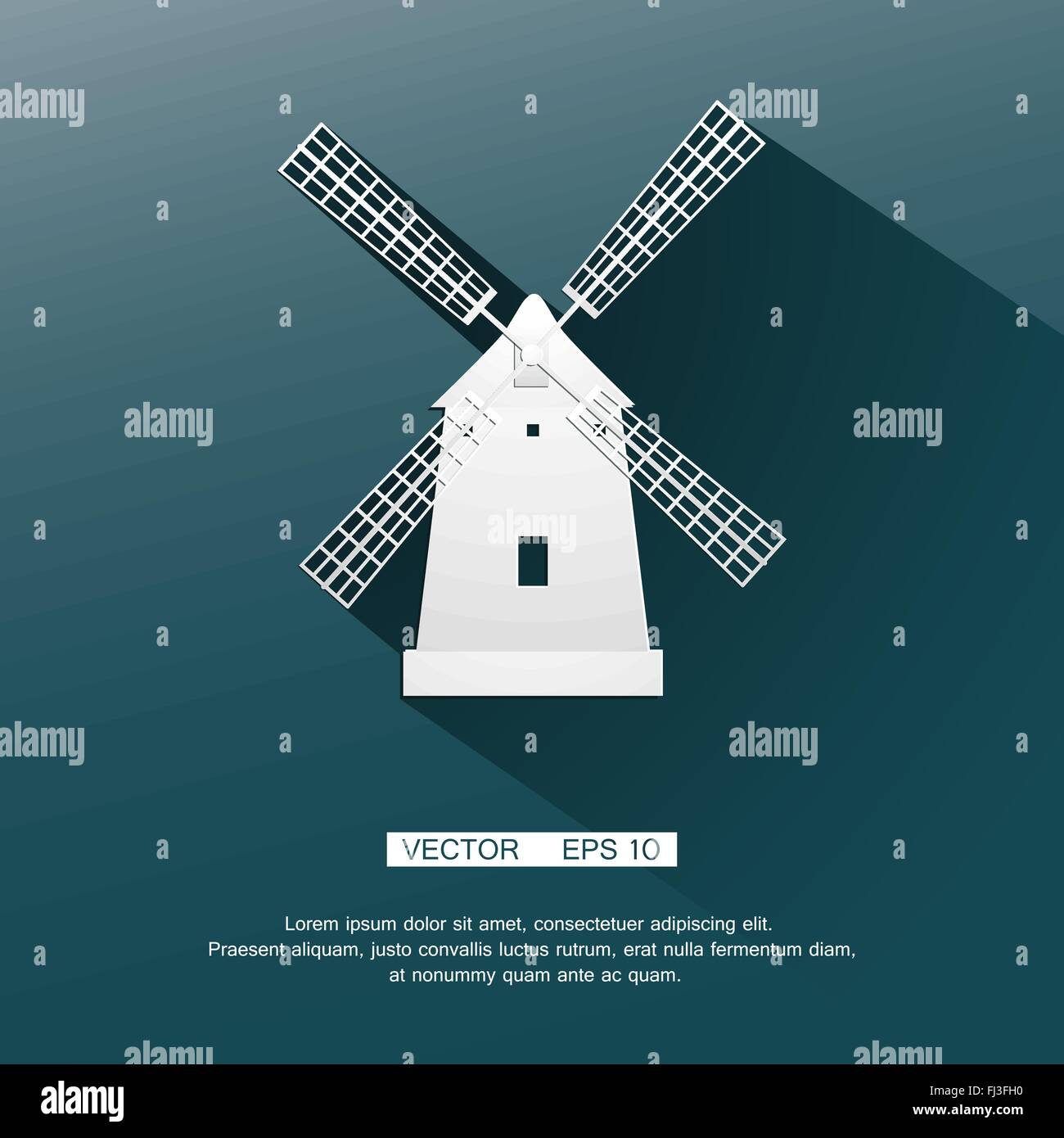 Flat image of the mill white on a blue background. Vector Illustration ...