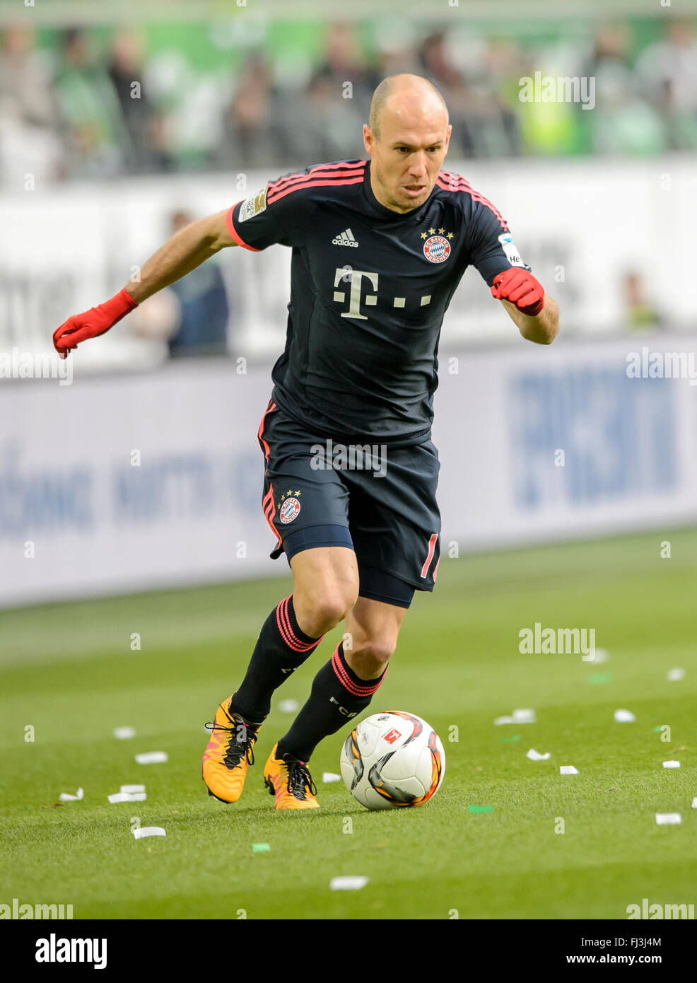 Wolfsburg, Germany. 27th Feb, 2016. Munich's Arjen Robben in action ...