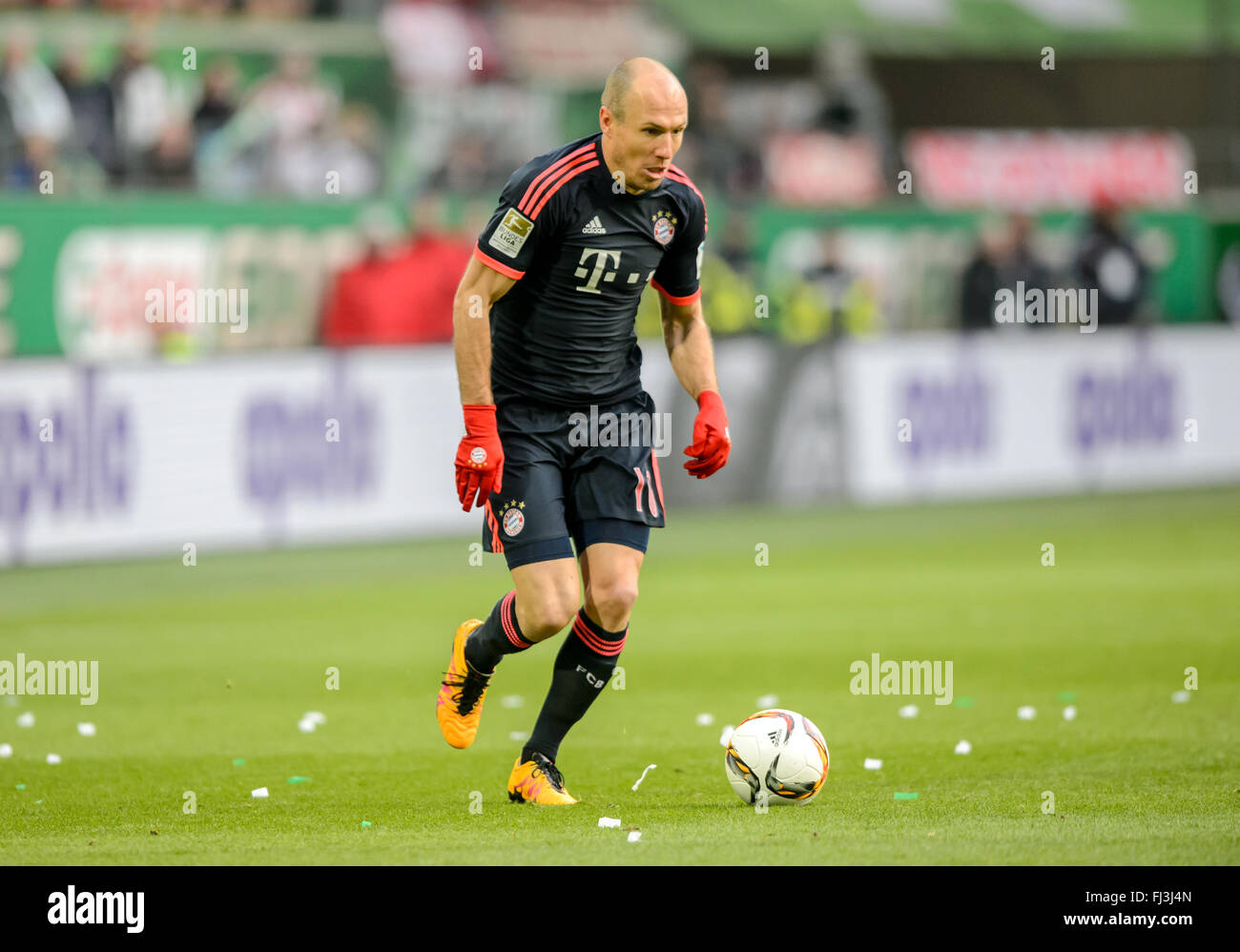 Wolfsburg, Germany. 27th Feb, 2016. Munich's Arjen Robben in action ...