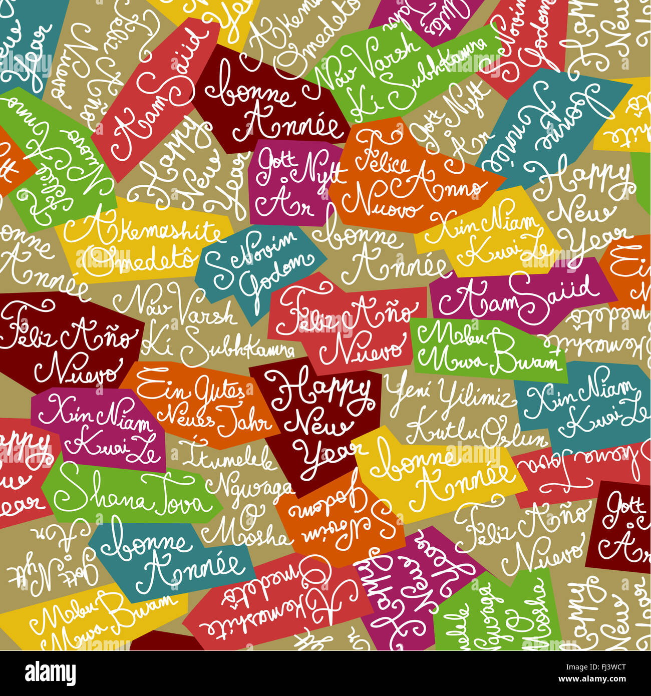Happy new year sketchy colored background Stock Photo - Alamy