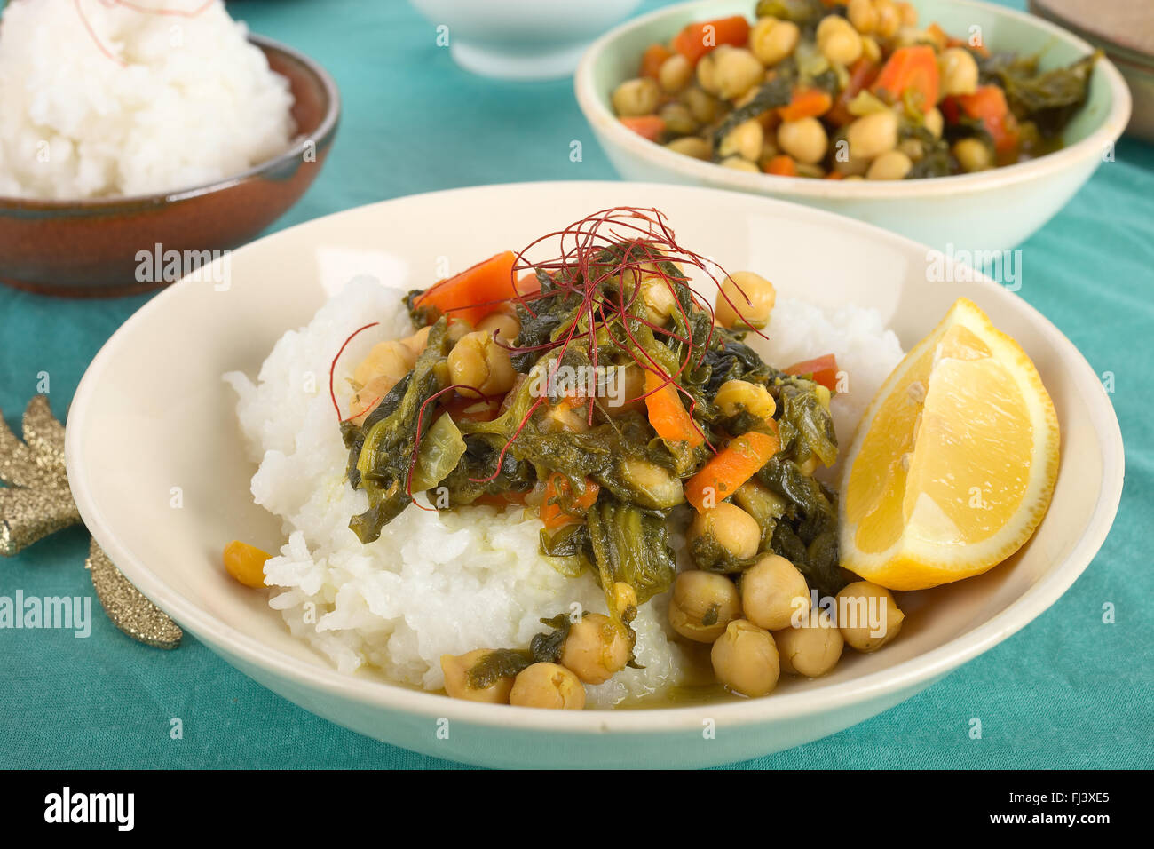 Chickpea curry with rice Stock Photo - Alamy