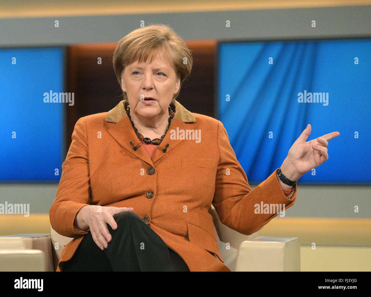 German Chancellor Angela Merkel (CDU) during a teleivision interview on ...