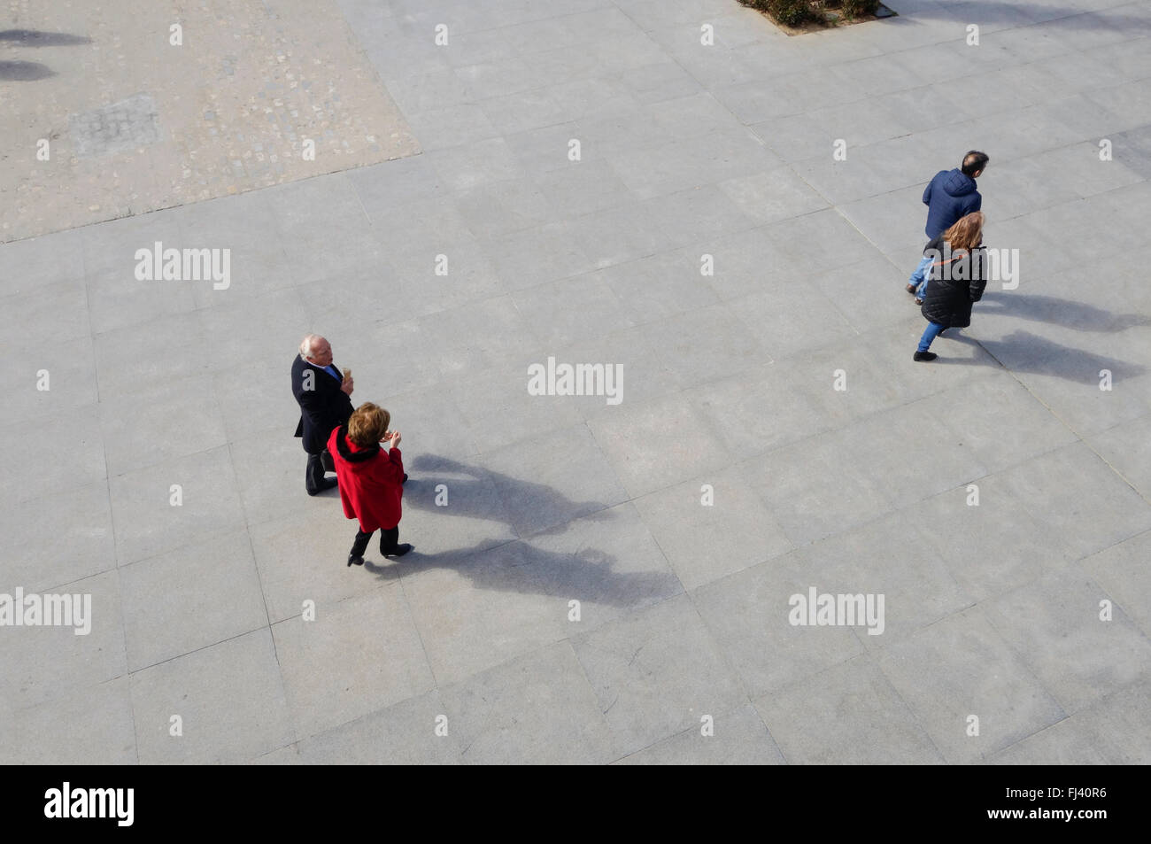 People on square, pedestrians, walking viewed from above, high view ...