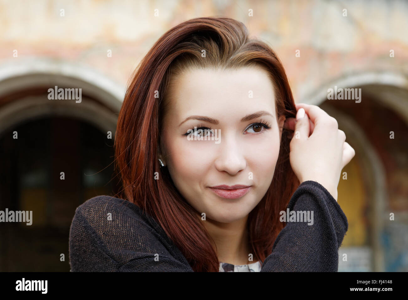 grinning girl on the background of the urban landscape Stock Photo - Alamy