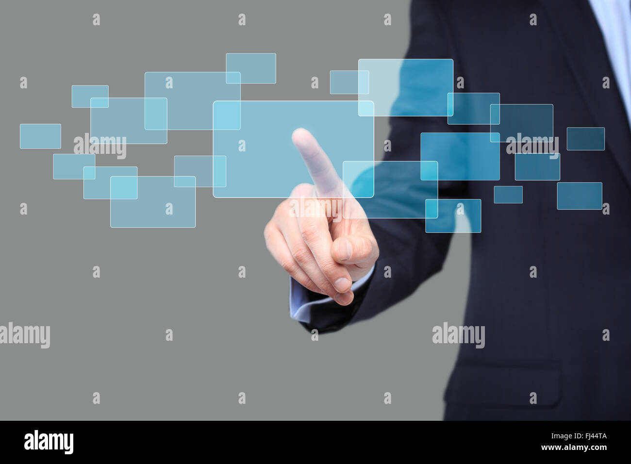 hand pushing on a touch screen interface Stock Photo - Alamy