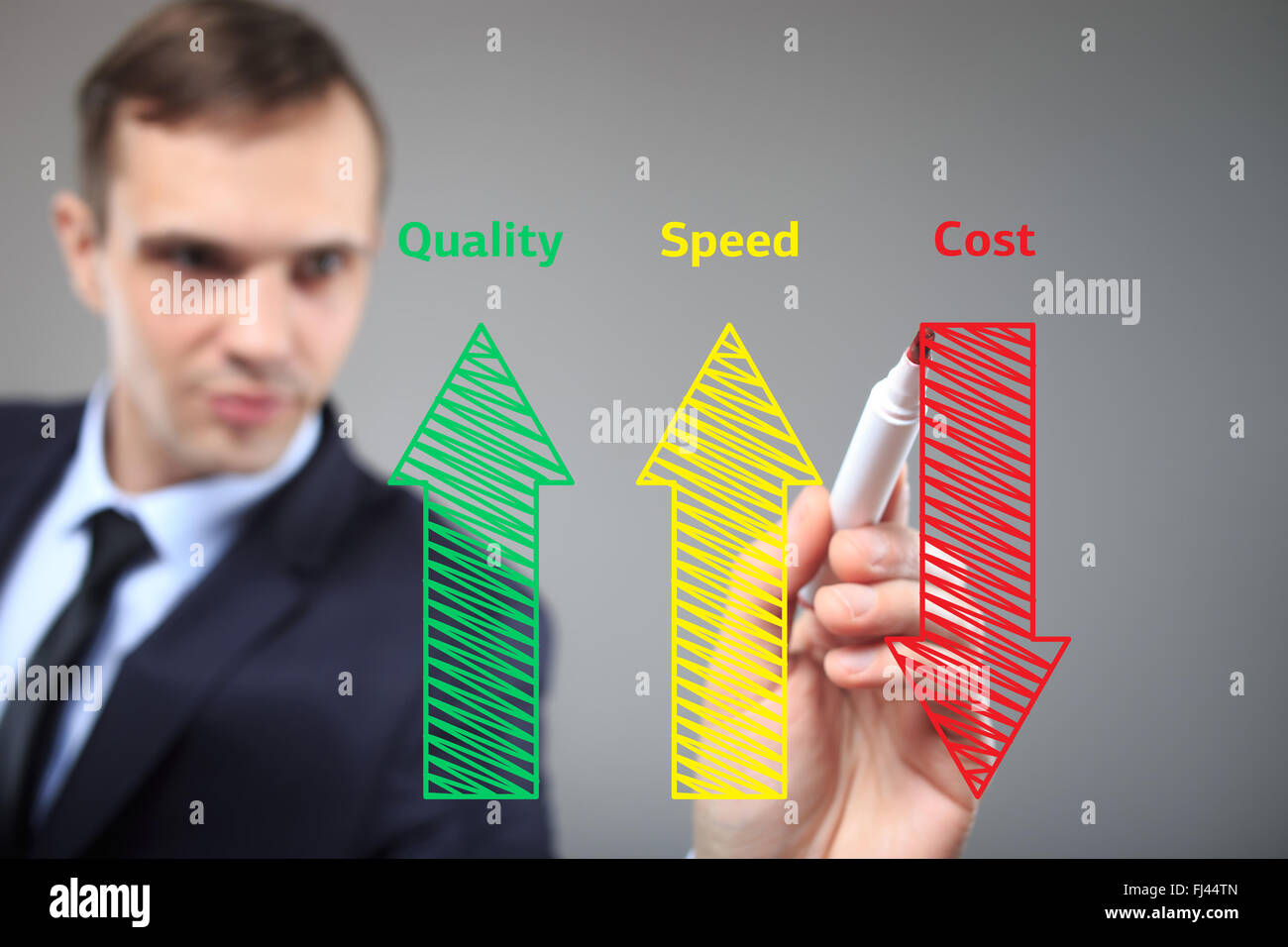 business man writing industrial product concept of increased quality ... business man writing industrial product concept of increased quality ...