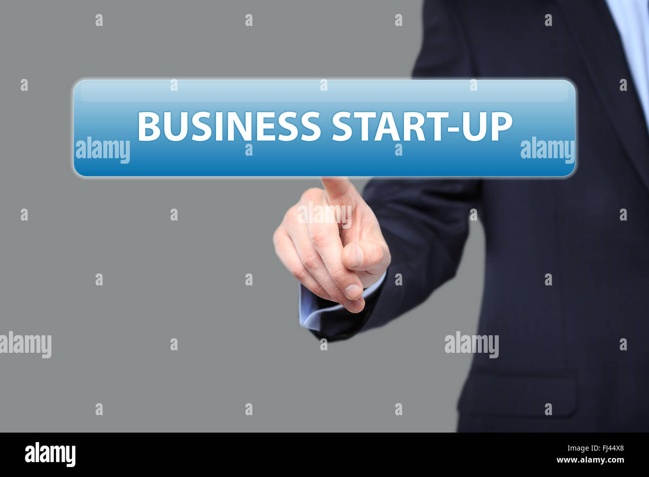 business, technology and networking concept - businessman pressing ...