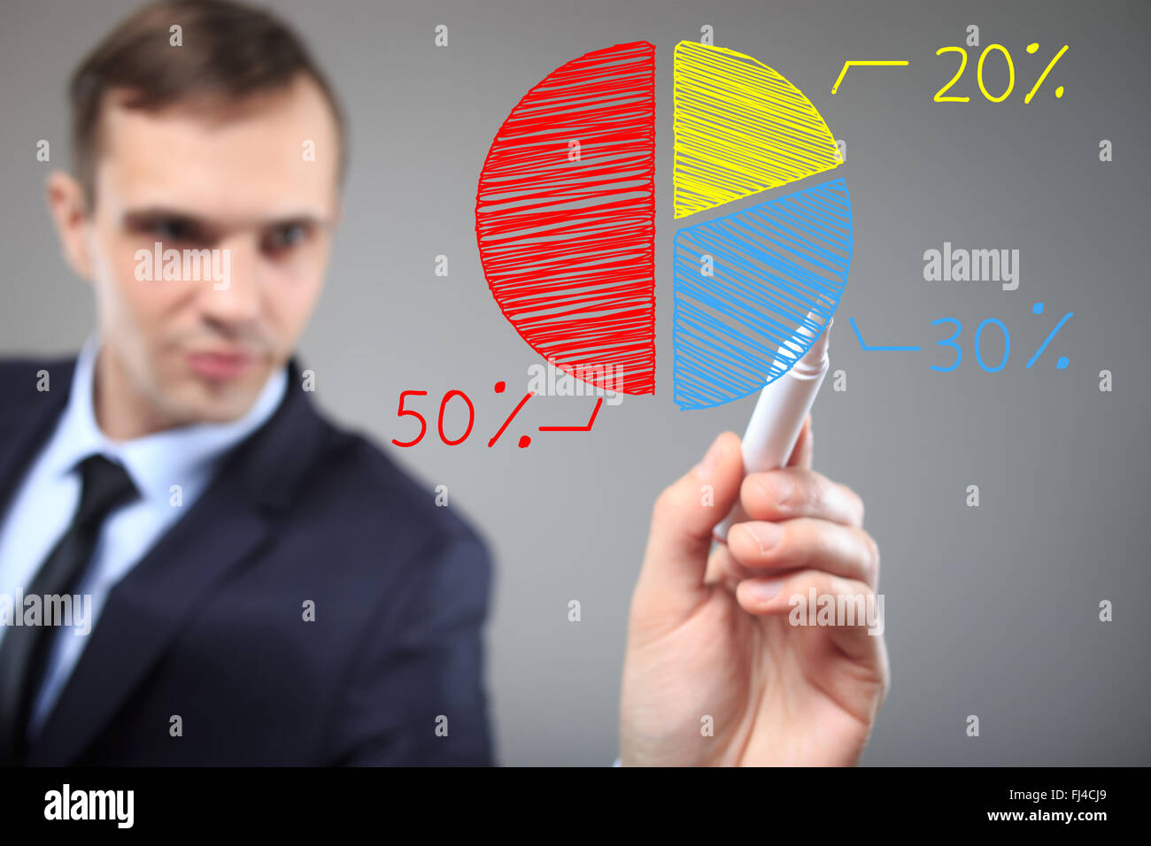 businessman drawing a colorful pie chart graph. Business, technology ...