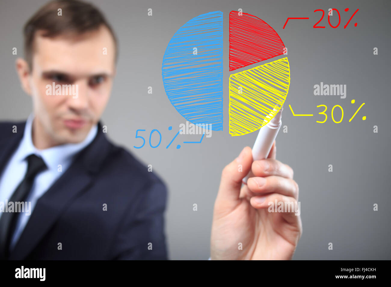 businessman drawing a colorful pie chart graph. Business, technology ...